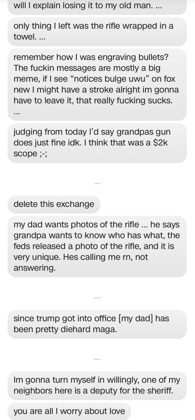 See The Text Messages Charlie Kirk Shooting Suspect Exchanged with Roommate